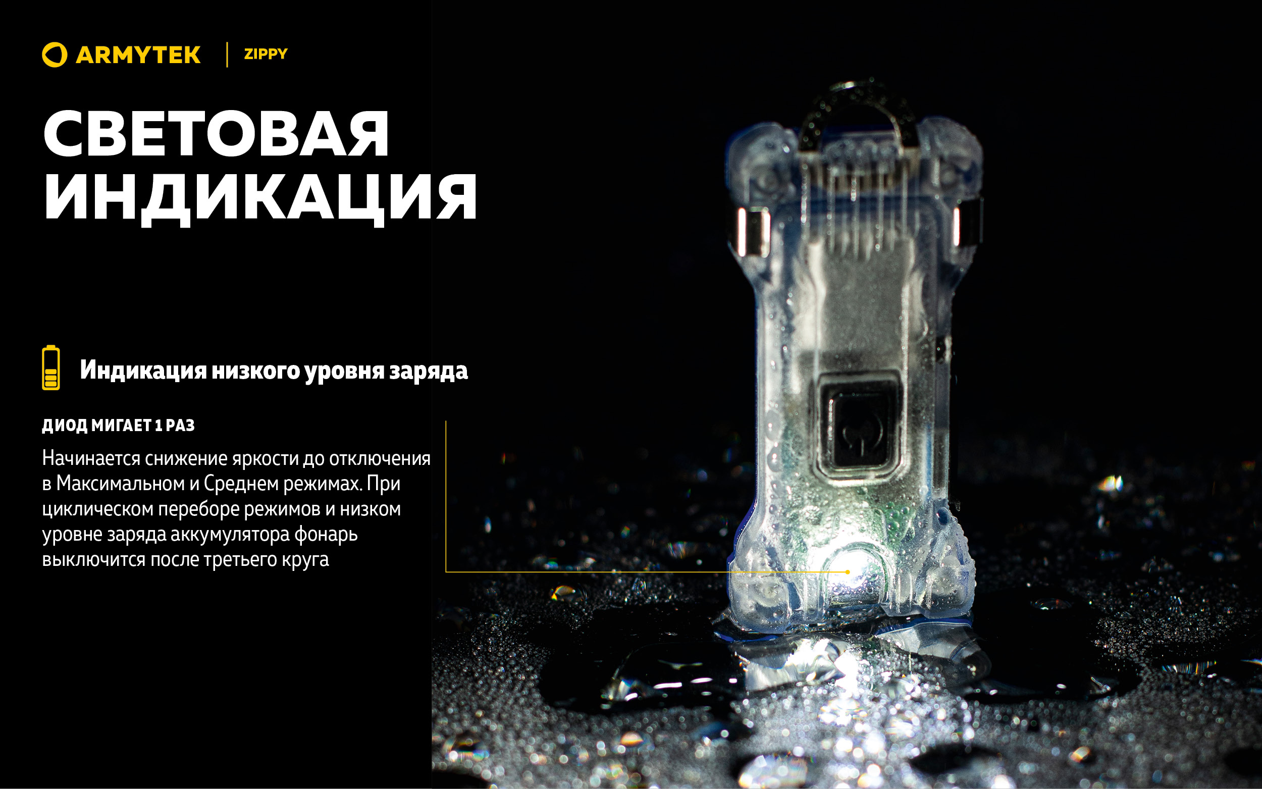 Наключный карманный фонарь Armytek Zippy Yellow | Armytek.by